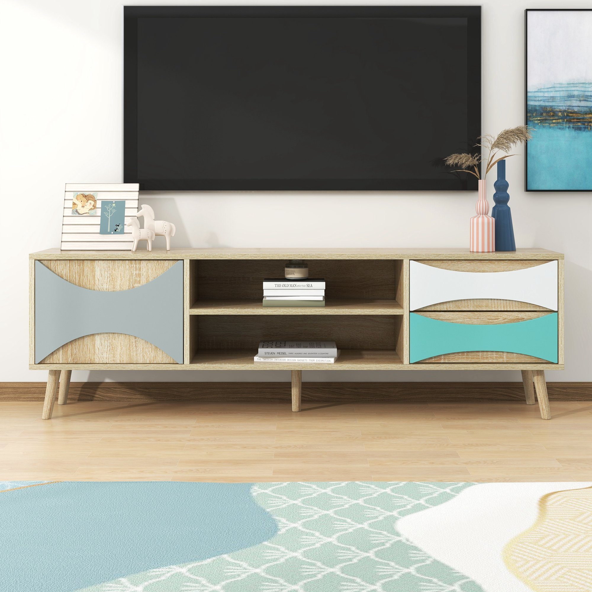 Sweiko Lowboard Patchwork Design Schranktüren Tv Schrank Mit Türen