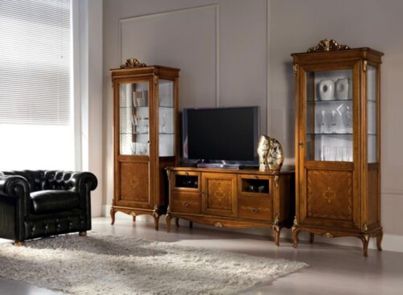 Jvmoebel Wohnzimmer Set Wohnzimmer 2x Vitrine Schränke Design Tv