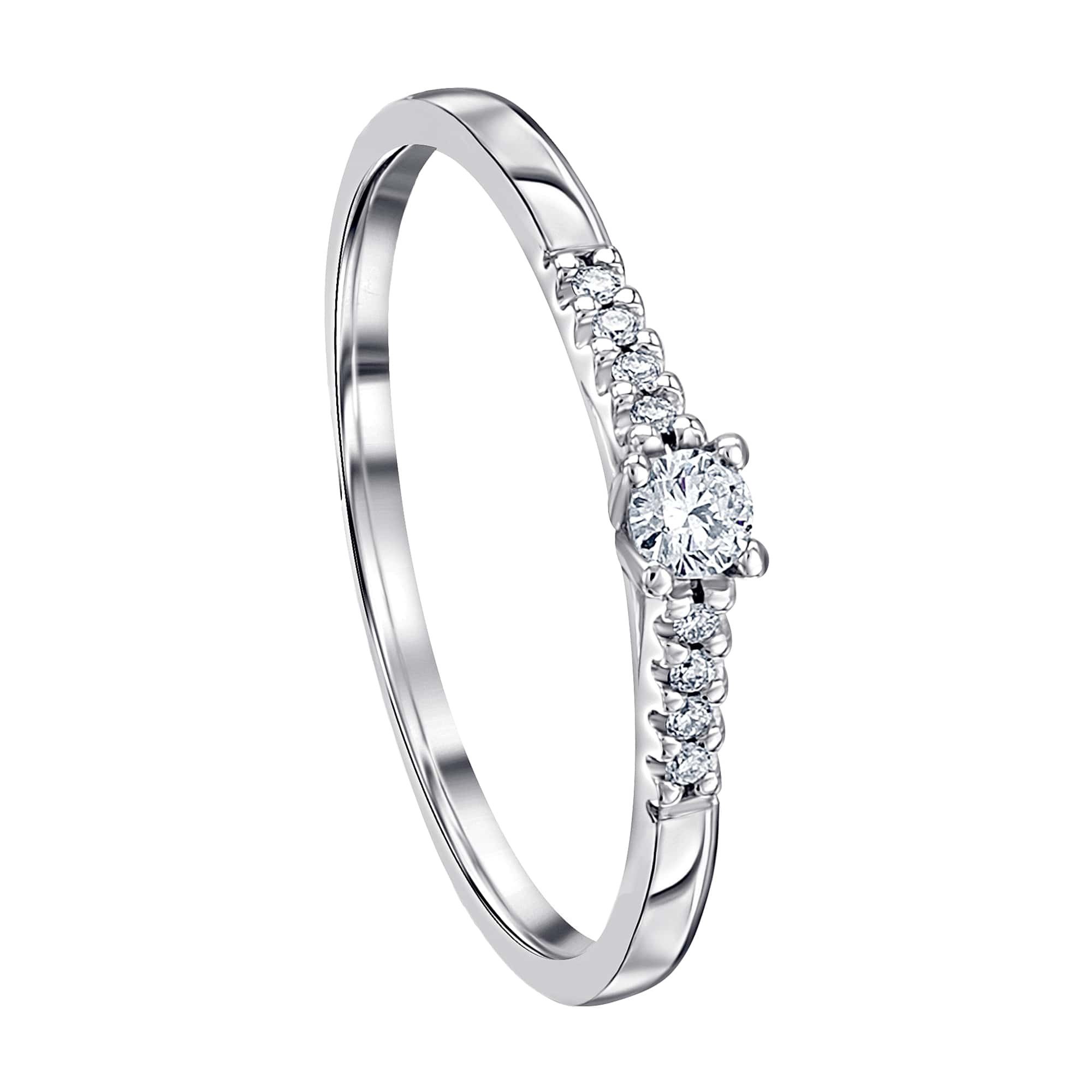 ONE ELEMENT Diamantring 0.1 ct Diamant Brillant Memoire mit Center Ring aus 585 Weißgold, Damen ...
