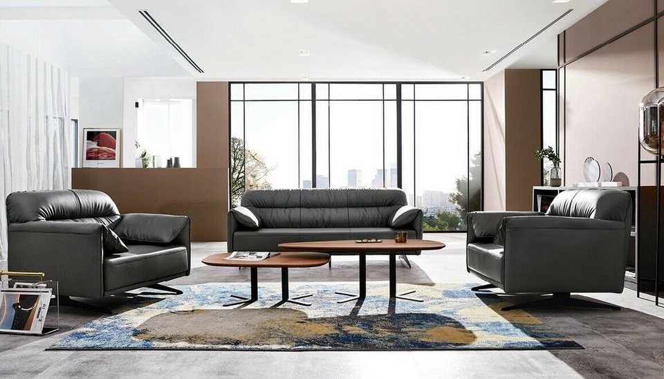 Jvmoebel Sofa Schwarze Sofagarnitur 311 Set Polster Ledersofas