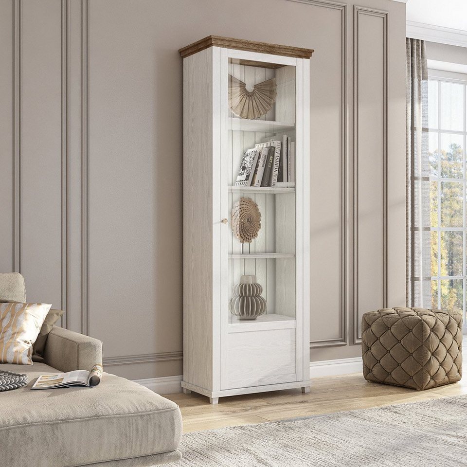 Lomadox Vitrine Epsom 83 Weiß Abisko Esche Nb Mit Lefkas Eiche Nb