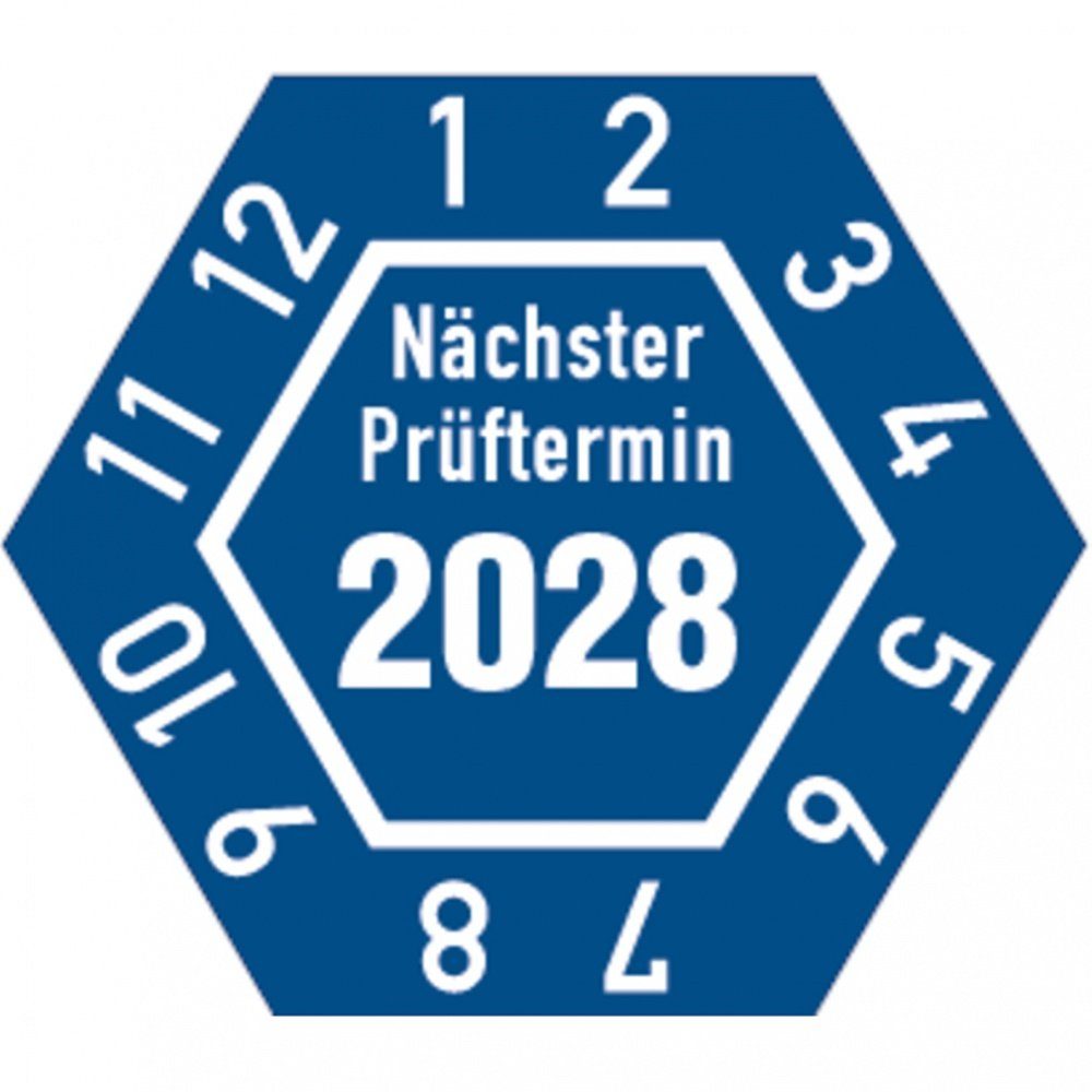 Dreifke Hinweisschild Dreifke® Prüfplakette Nächster Prüftermin 2028, sechseckig, b - 30x26