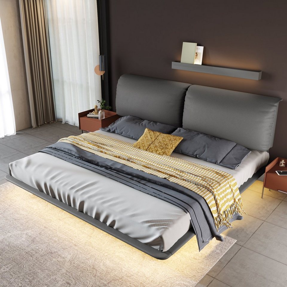 Softweary Polsterbett Doppelbett Mit Lattenrost Und Led Beleuchtung