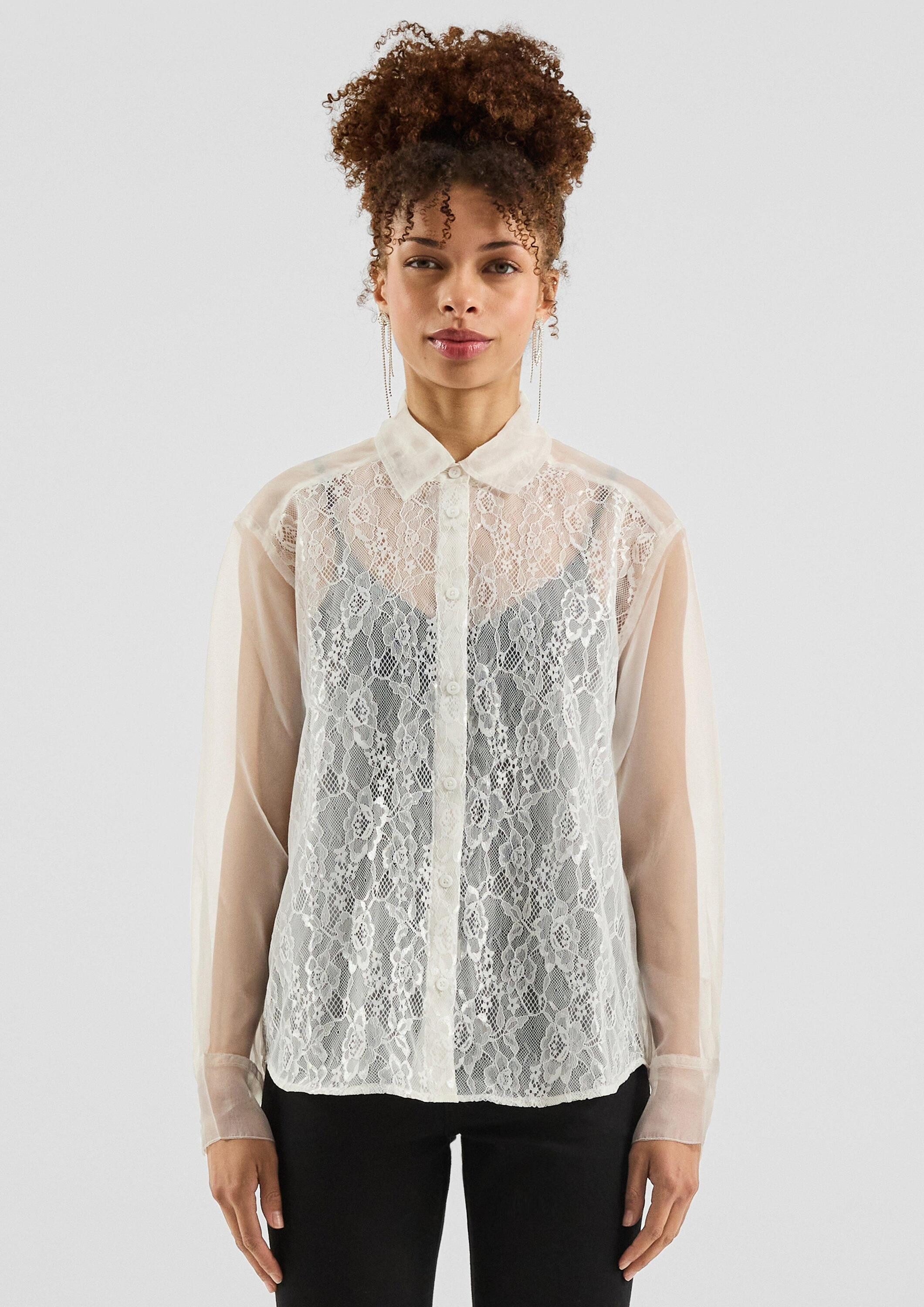 QS Langarmbluse Bluse Transparente Bluse
