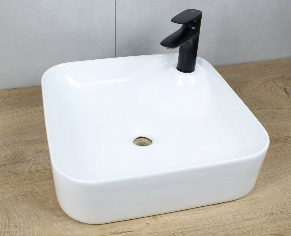 Hago Aufsatzwaschbecken Keramik Waschbecken Quadratisch Abgerundet