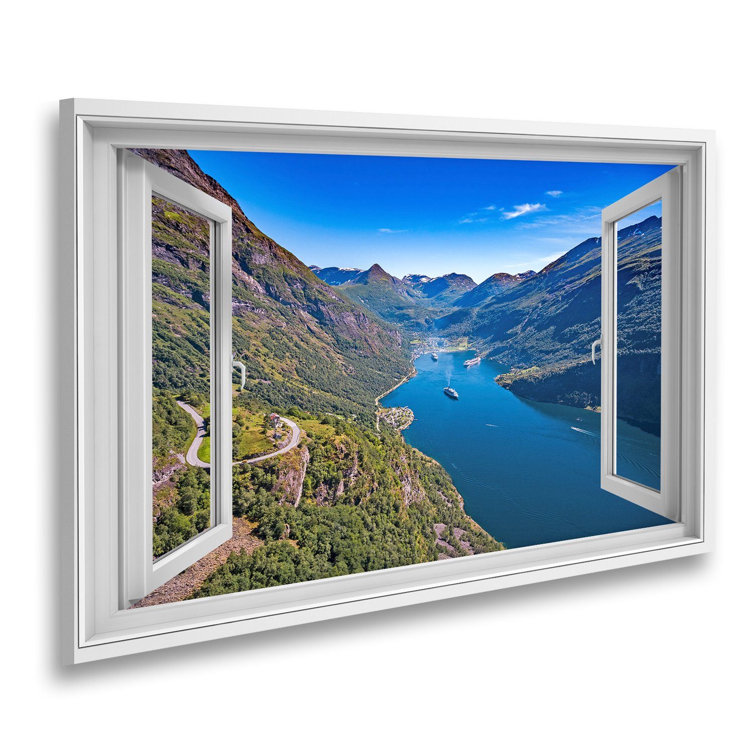 islandburner Leinwandbild »Bild auf Leinwand Fensterblick Geiranger Fjord Schöne Natur Norwegen ...