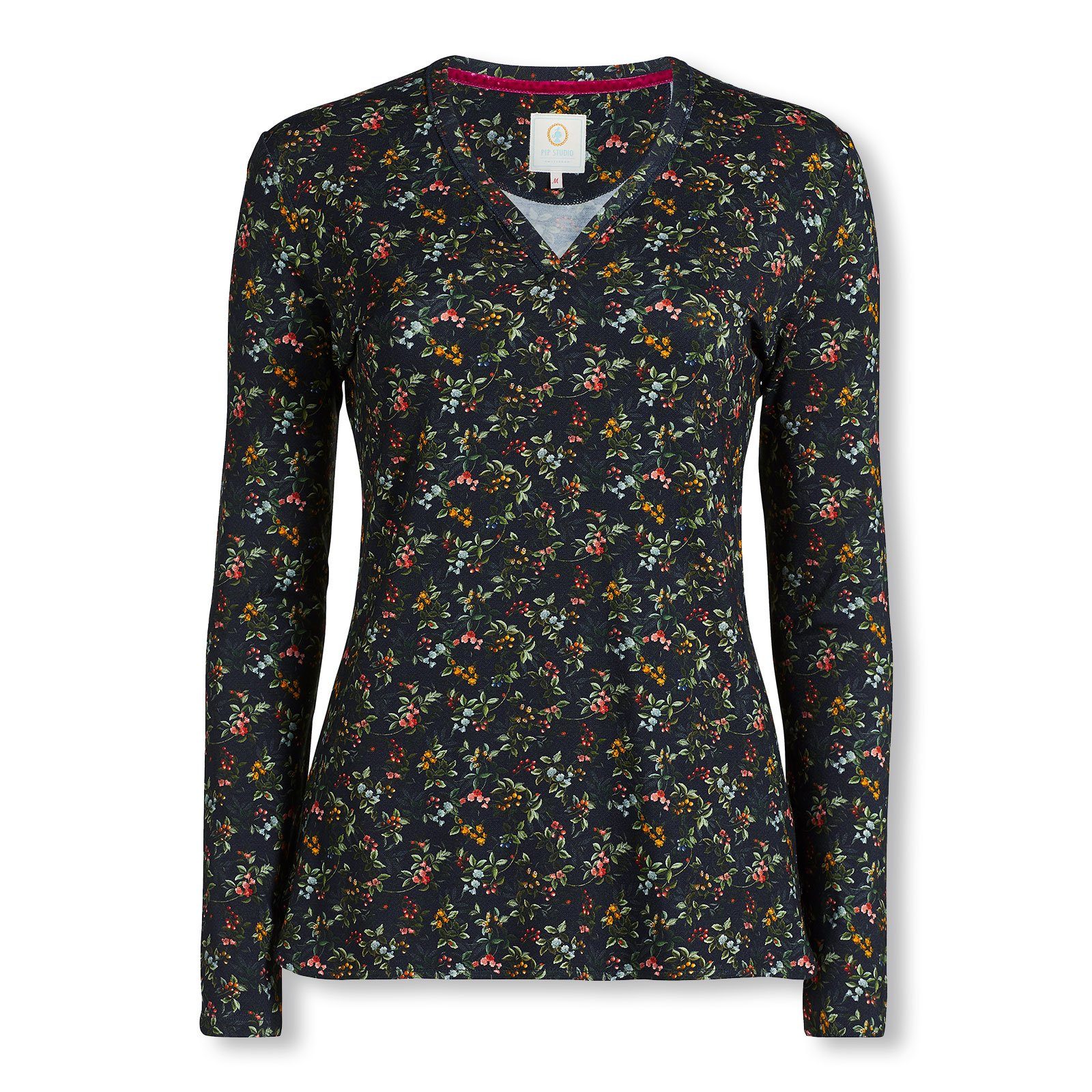 PiP Studio Langarmshirt Longsleeve Toby Berry Delight Top mit V-Ausschnitt