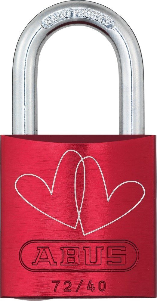 ABUS Vorhängeschloss Vorhangschloss Aluminium 72 40 rot Love Lock 3 Lock Tag