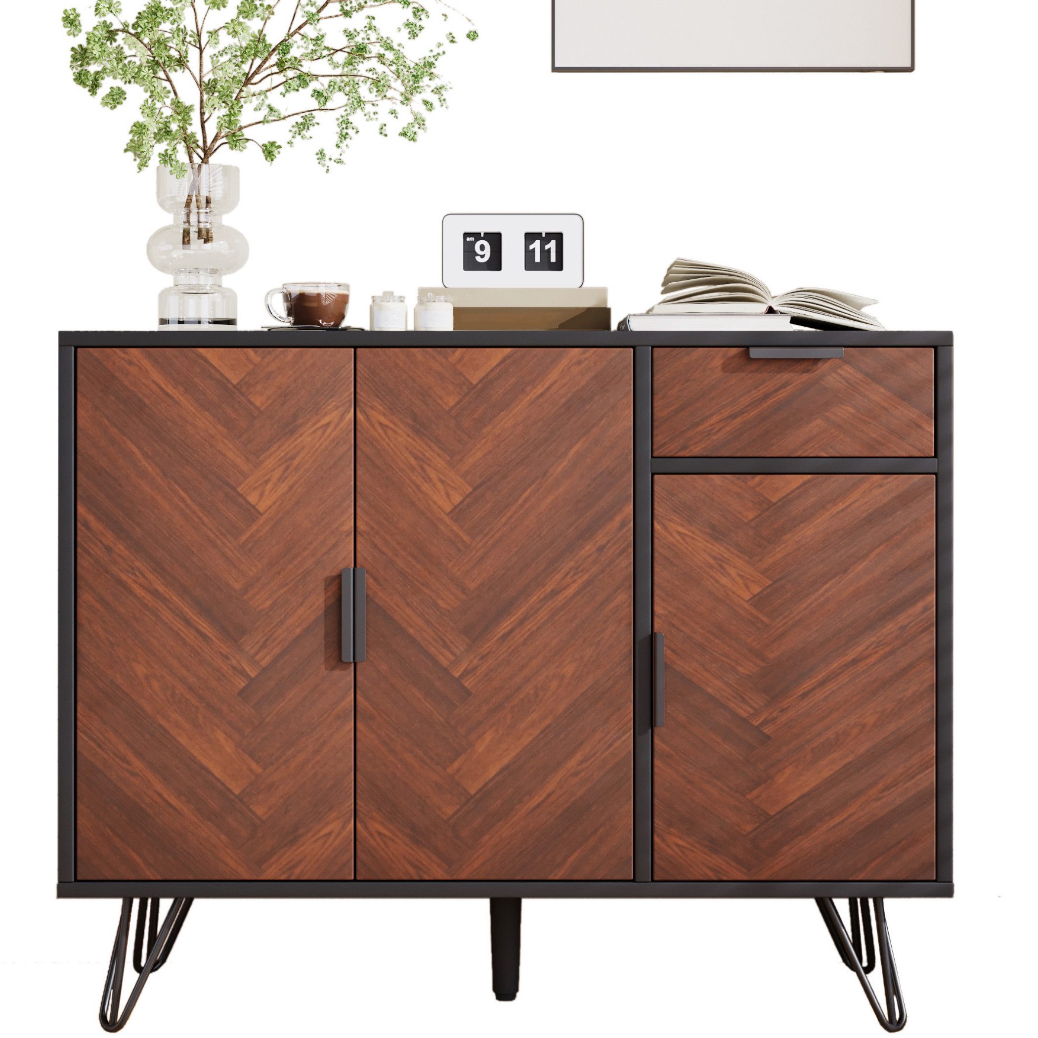 Seedwave Sideboard Klassik Kommode Metallgriffe Schrank Mit 3