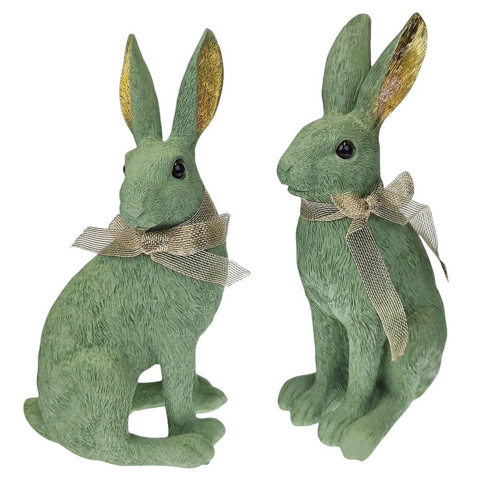 Macosa Home Osterhase 2er Set Grün Polyresin 18 Cm Dekohase Hase
