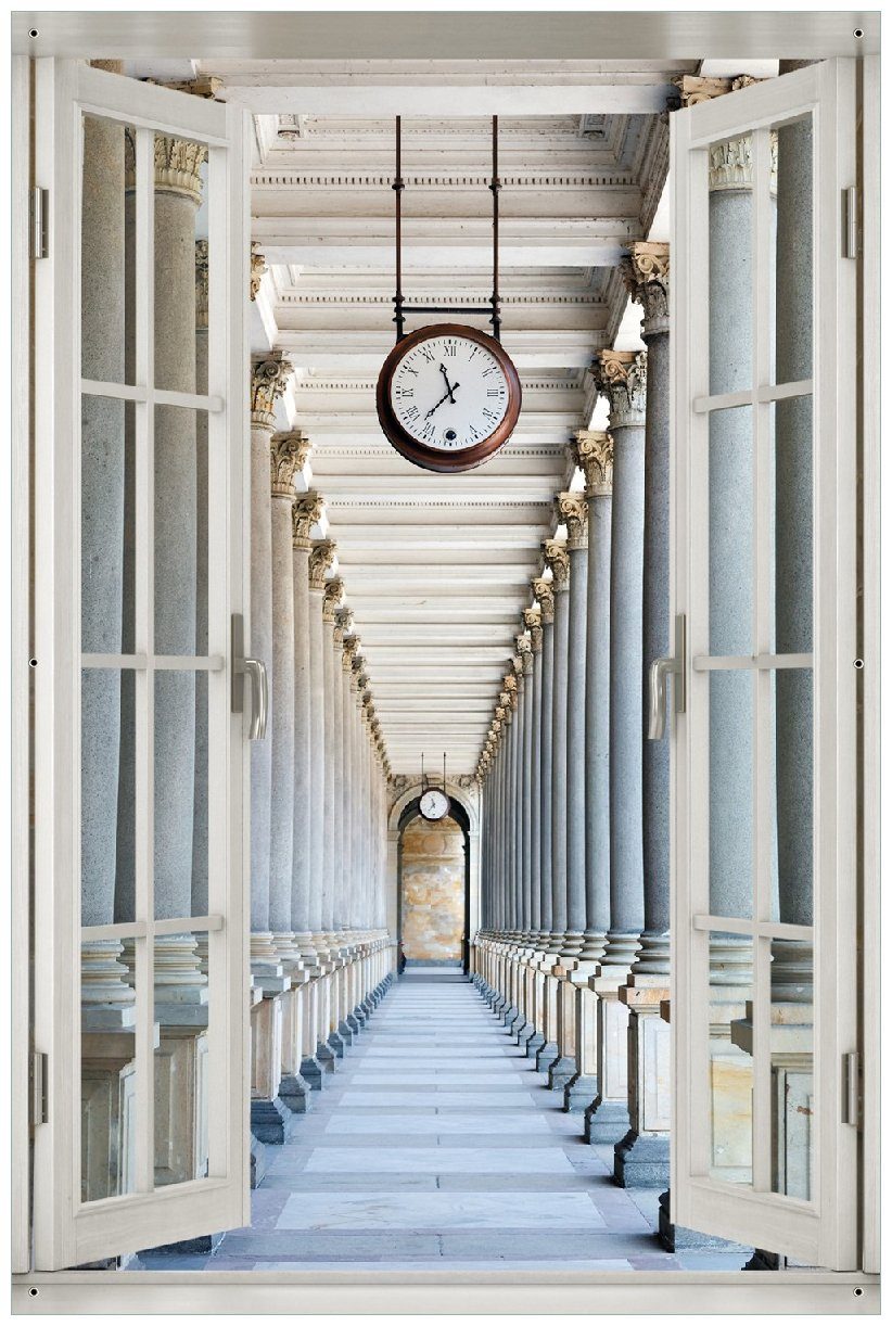 Wallario Sichtschutzzaunmatten Säulengang Mit Fenster Illusion