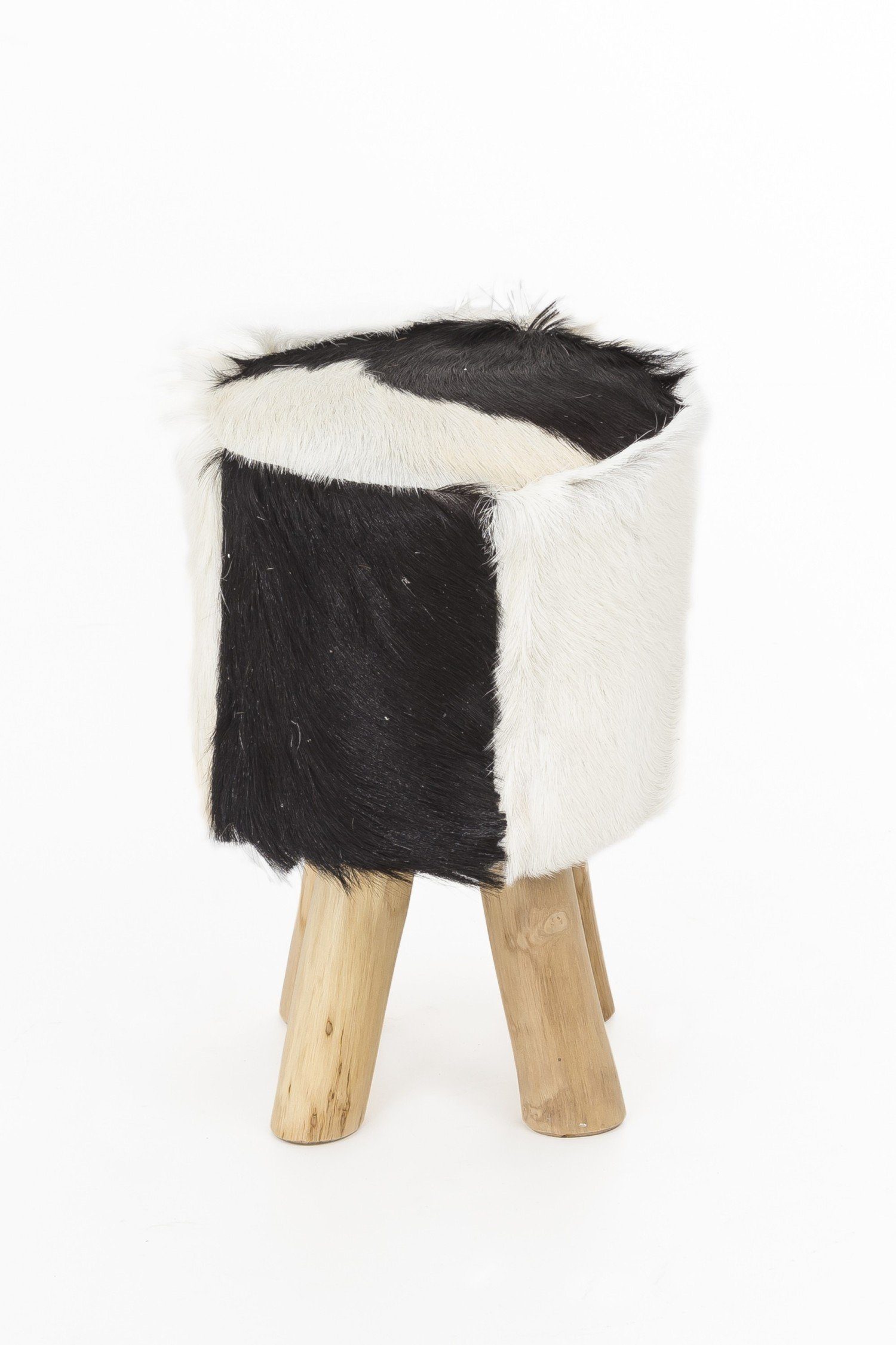 dynamic24 Hocker, Design Ziegenfell Hocker Teakholz Sitzhocker Holzhocker Fell Holz Schemel