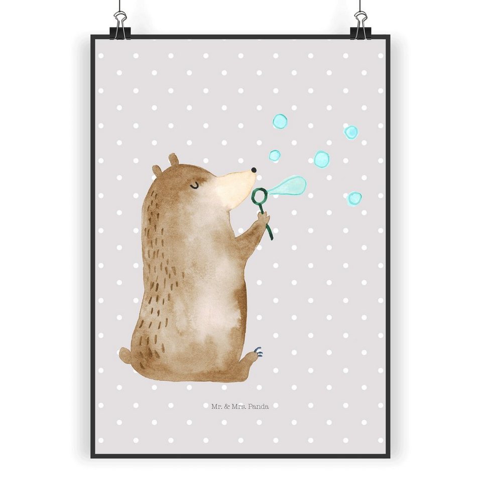 Mr And Mrs Panda Poster Din A5 Bär Seifenblasen Grau Pastell
