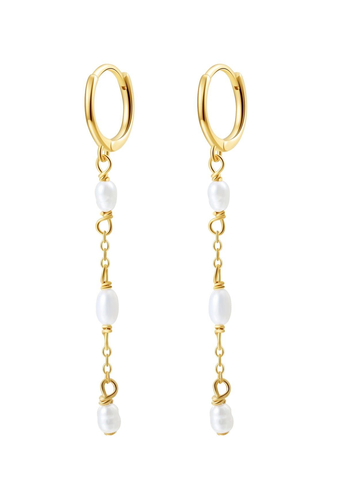 Hey Happiness Paar Ohrhänger Dreifache Perlen, Silber Kette Creolen 18K vergoldet, Damen Tropfen ...