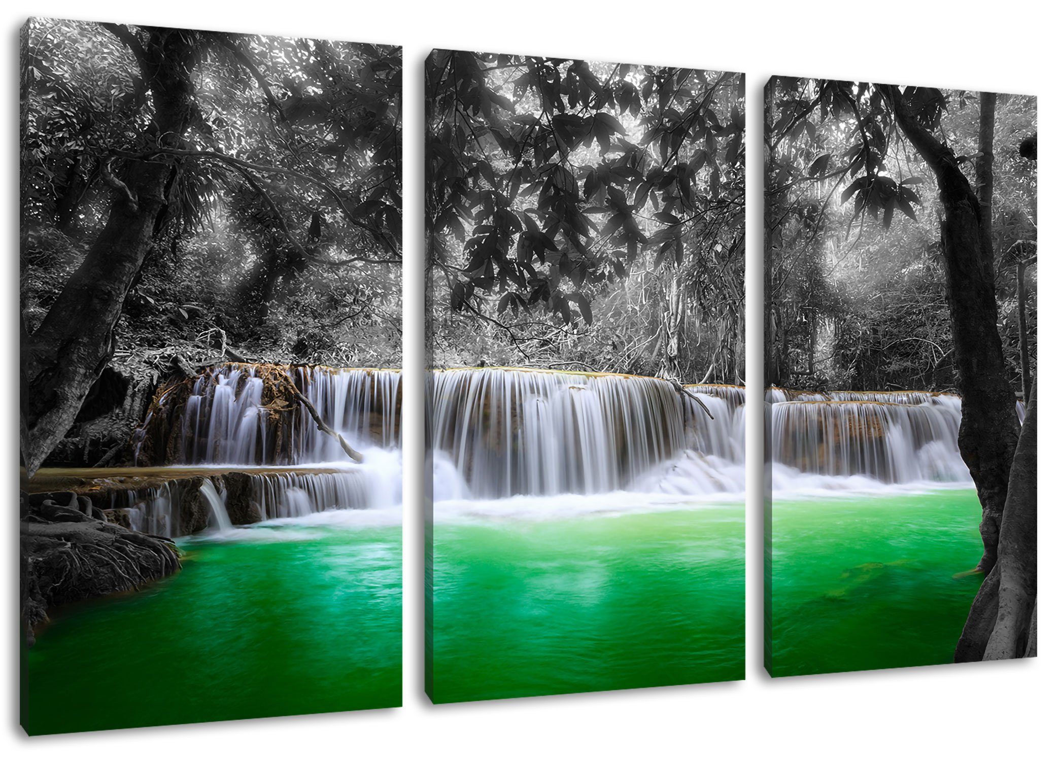 Pixxprint Leinwandbild schöner Wasserfall im Dschungel, schöner Wasserfall im Dschungel 3Teiler ...