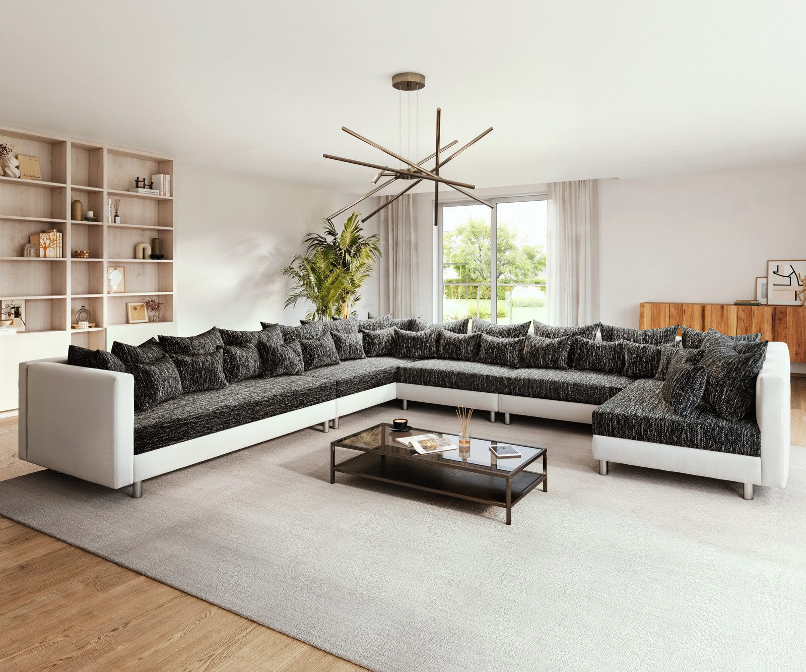 DELIFE Wohnlandschaft Clovis XXL Weiss Schwarz Ottomane Links Wohnlandschaft Sofa U form