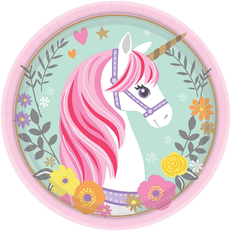 Amscan Kindergeschirr Set Amscan Magical Unicorn 8 Einhorn Pappteller