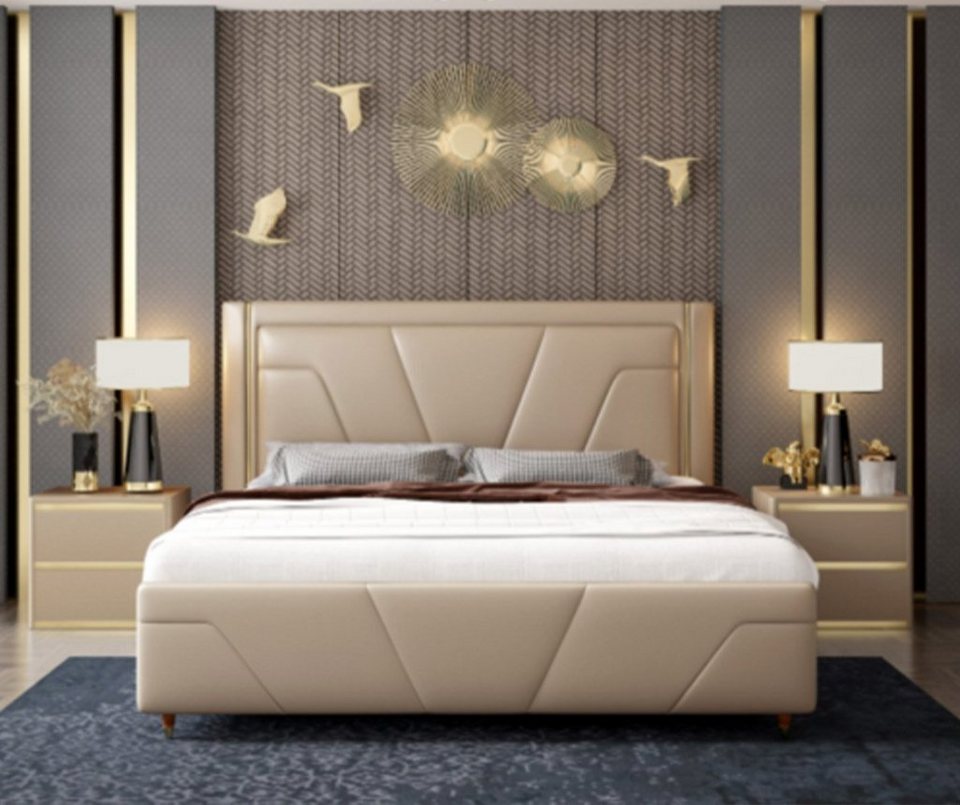 Jvmoebel Bett Schlafzimmer Bett Polster Design Möbel Luxus Doppel Beige