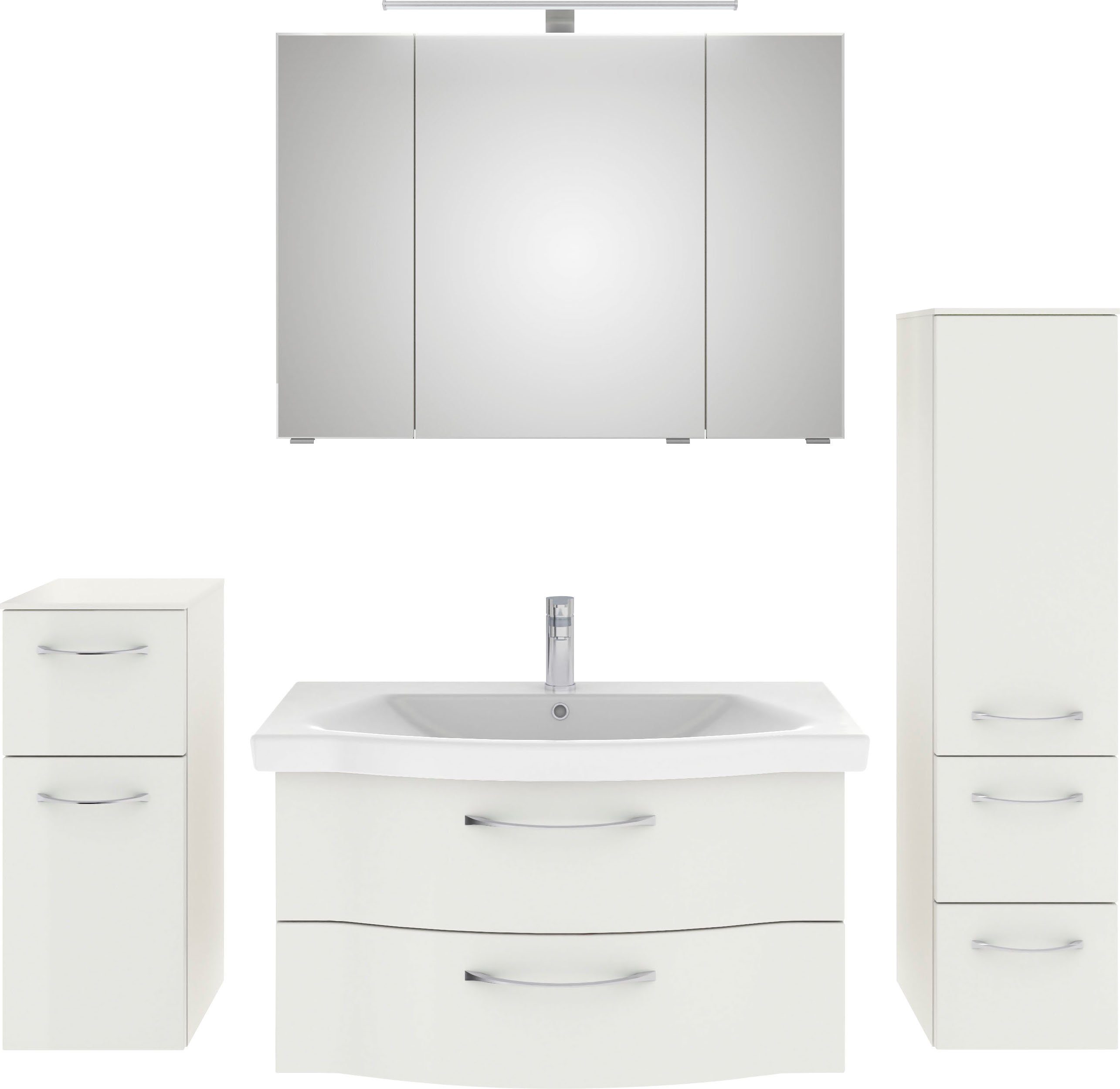 Saphir Badmöbel-Set 6005 Sprint 4-teilig, Keramik-Waschtisch mit LED-Spiegelschrank, (5-St ...