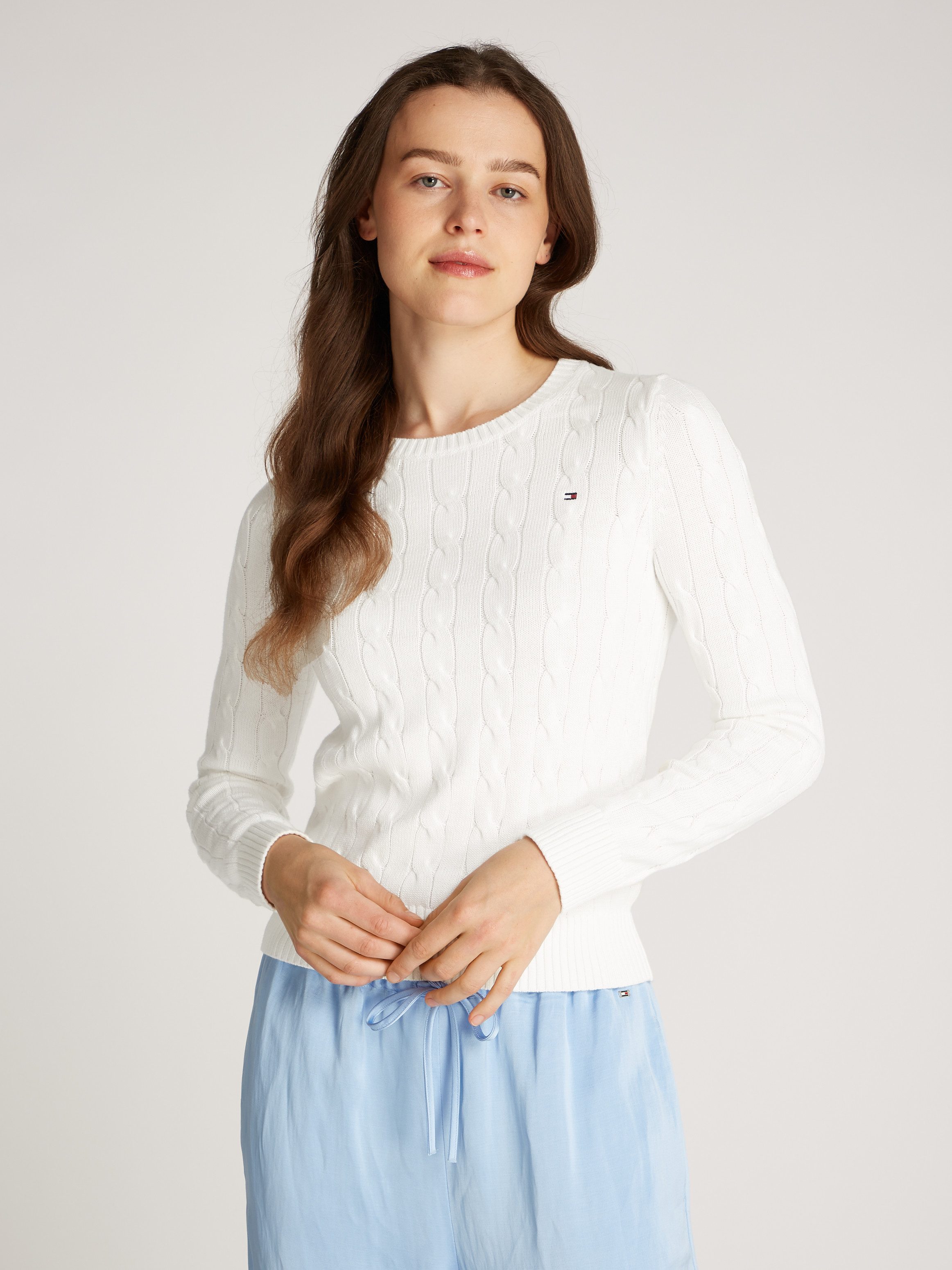 Tommy Hilfiger Rundhalspullover Co Cable Var Ls C Nk Swt Mit Zopfmuster