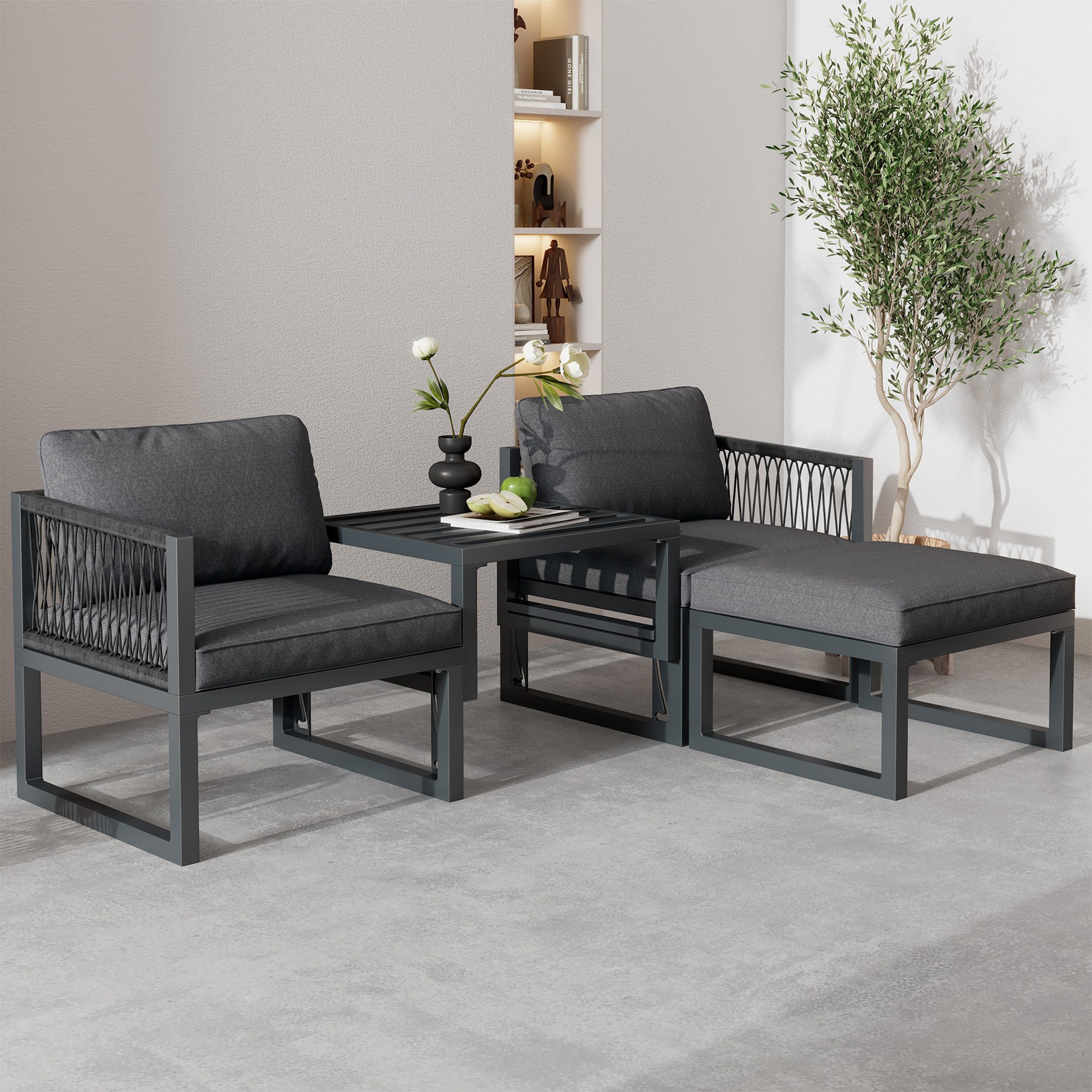 Klam Home Gartenlounge Set Rope Seil Sitzgruppe Hocker Höhenverstellbar