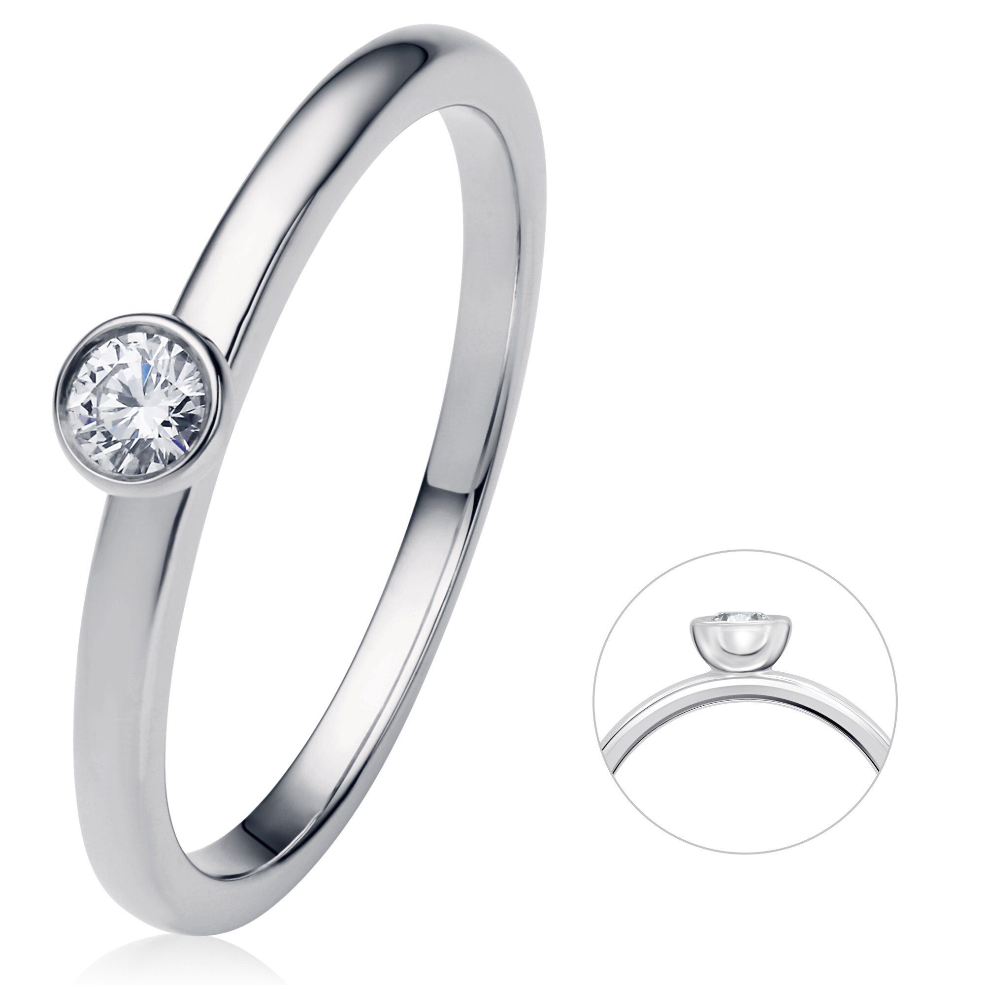 ONE ELEMENT Diamantring 0.1 ct Diamant Brillant Zarge Ring aus 585 Weißgold, Damen Gold Schmuck ...