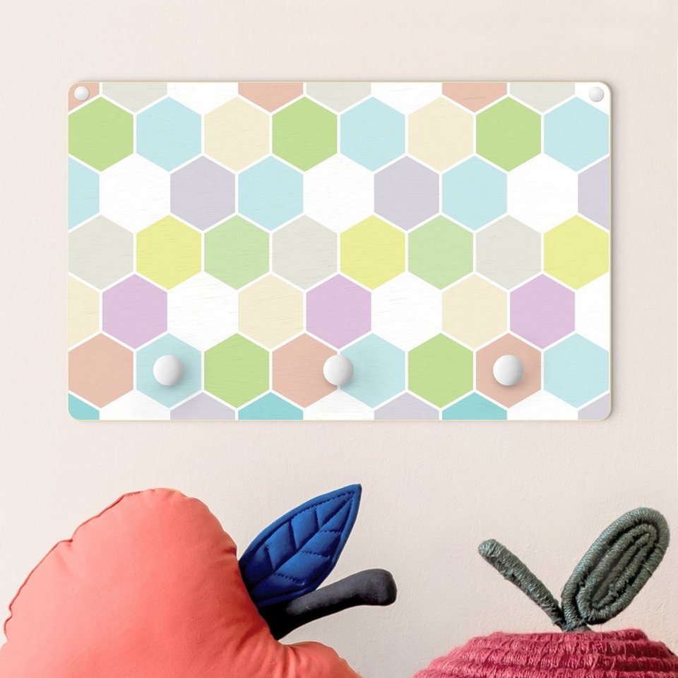 Bilderdepot24 Garderobenpaneel Pastell Illustration Muster Fliesenoptik