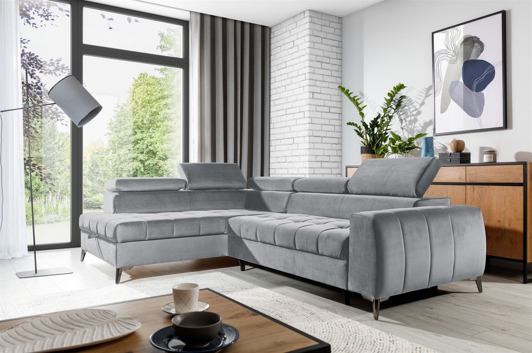 Fun Möbel Ecksofa Ecksofa Schlafsofa AGNESA mit Ottomane in Stoff, mit ...