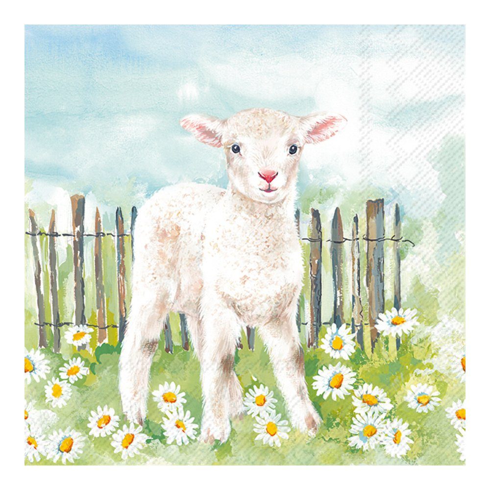 IHR Papierserviette Lämmchen auf der Wiese, (20 St), 33 cm x 33 cm