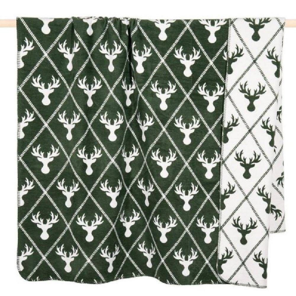 PAD Stoff Decke Canada Hirschköpfe Grün (150x200cm)
