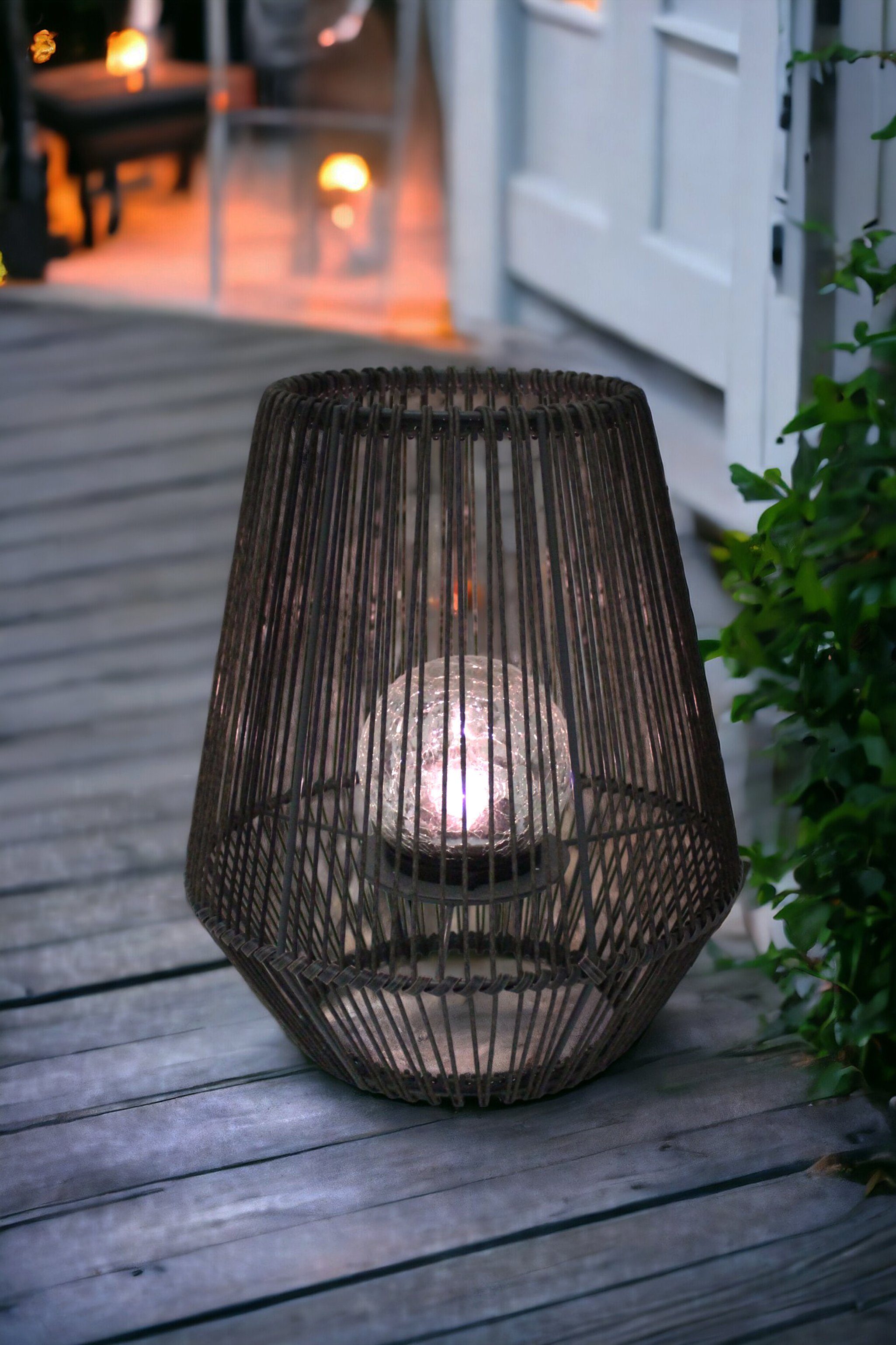 Arnusa Led Solarleuchte Solarlaterne Rattan 30cm Höhe Mit Led Glaskugel