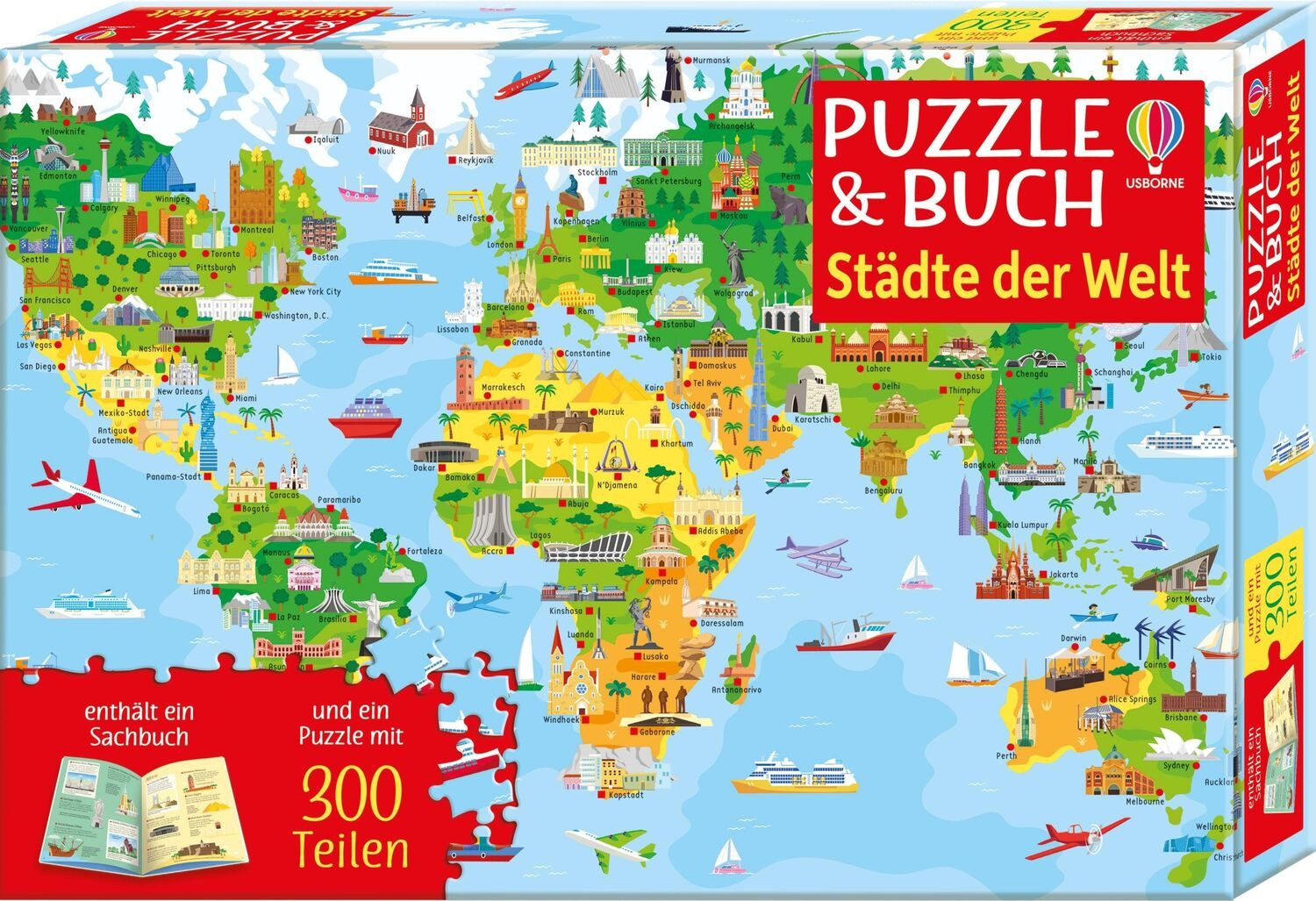 Usborne Verlag Puzzle Puzzle & Buch: Städte der Welt, 200 Puzzleteile ...