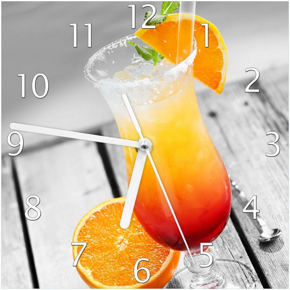Wallario Wanduhr Bunter Cocktail Am Pool Mit Hintergrund In Schwarz