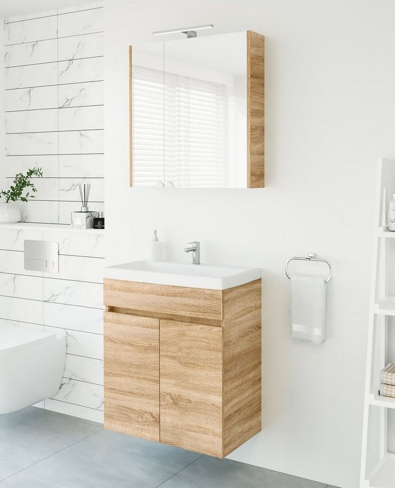 Planetmöbel Badmöbel Set Waschbeckenunterschrank 64cm Mit