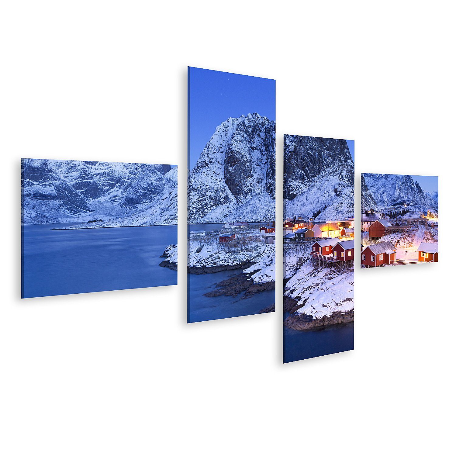 islandburner Leinwandbild Bild auf Leinwand Norwegische Fischerhütten Lofoten Winter Wandbild ...