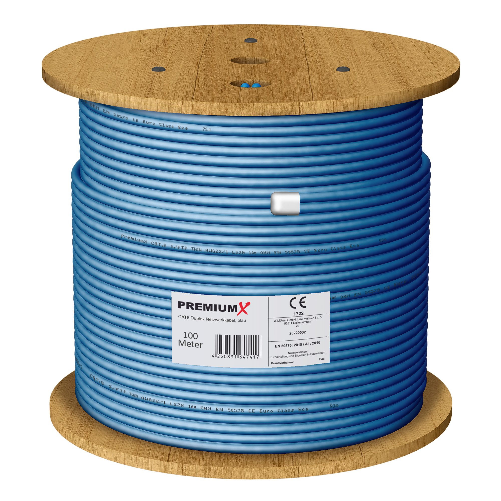 PremiumX 100 m CAT 8 Netzwerkkabel Duplex LAN Kabel Ethernet Datenkabel ...