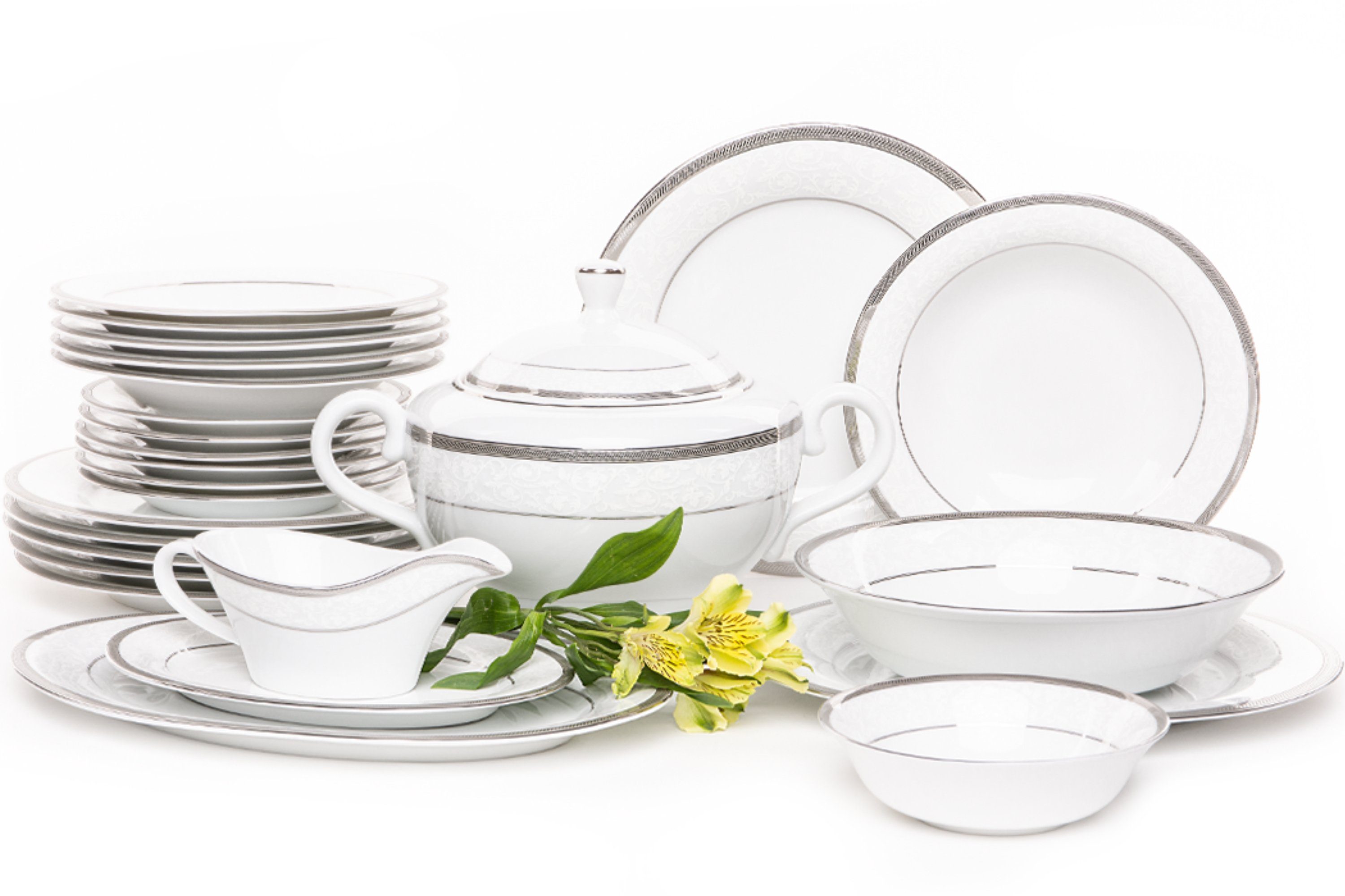 Konsimo Kombiservice Geos Platin Tafelservice Servierplatte Terrine