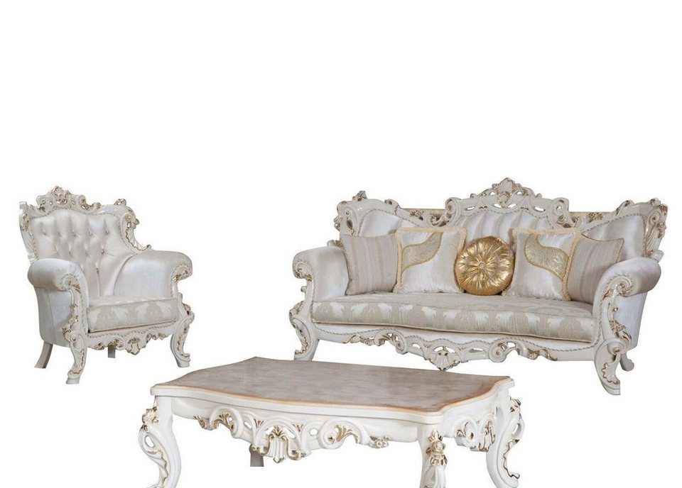 Jvmoebel Wohnzimmer Set Chesterfield Sofa Garnitur 31 Sitz Weiß Textil