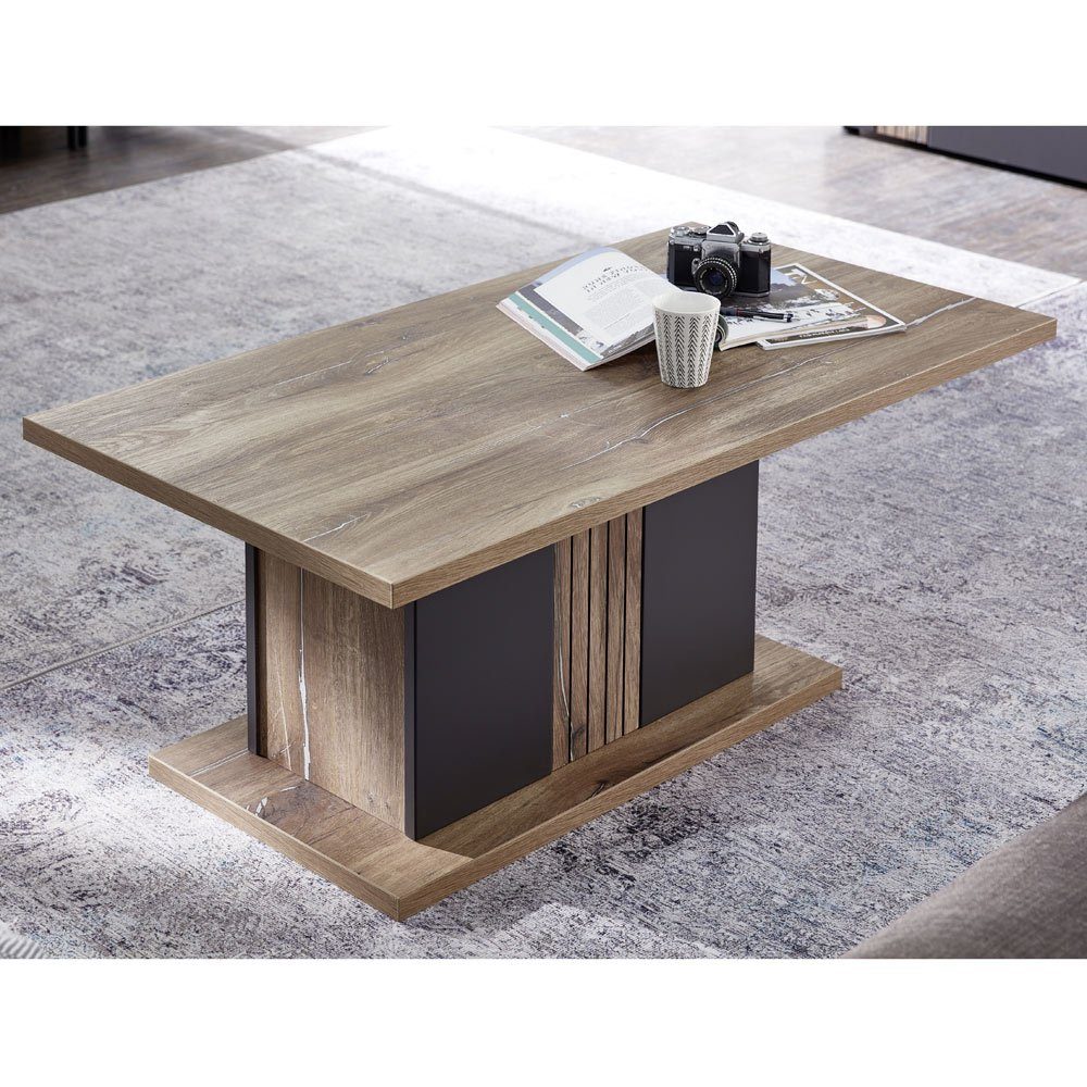 Lomadox Couchtisch LORIENT-36, Eiche Umbra Nb. mit Cosmos grau matt 120/45/65 cm