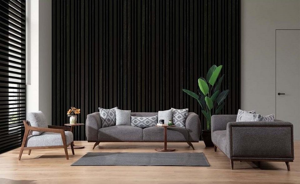 Jvmoebel Wohnzimmer Set Graue Couchgarnitur Moderne 2x Dreisitzer