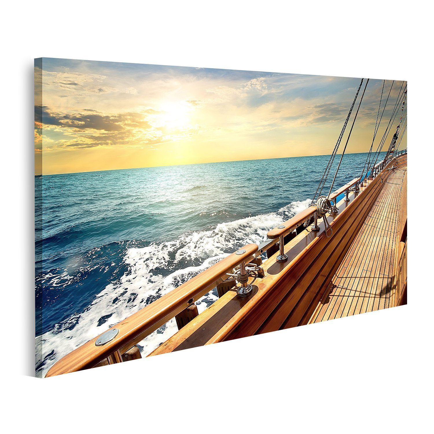 islandburner Leinwandbild »Bild auf Leinwand Segelboot Meer Rot Sonnenuntergang Wandbild Poster ...