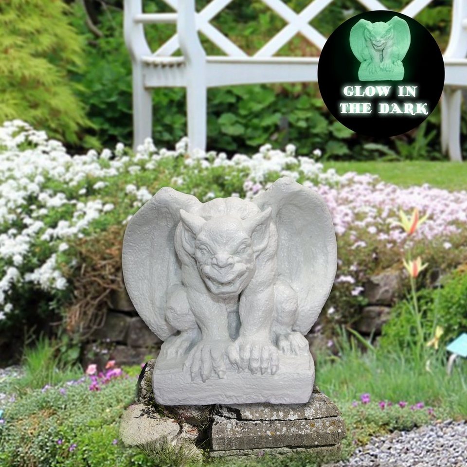Antikas Gartenfigur Gargoyle Glow In The Dark Weiß Drachenwächter