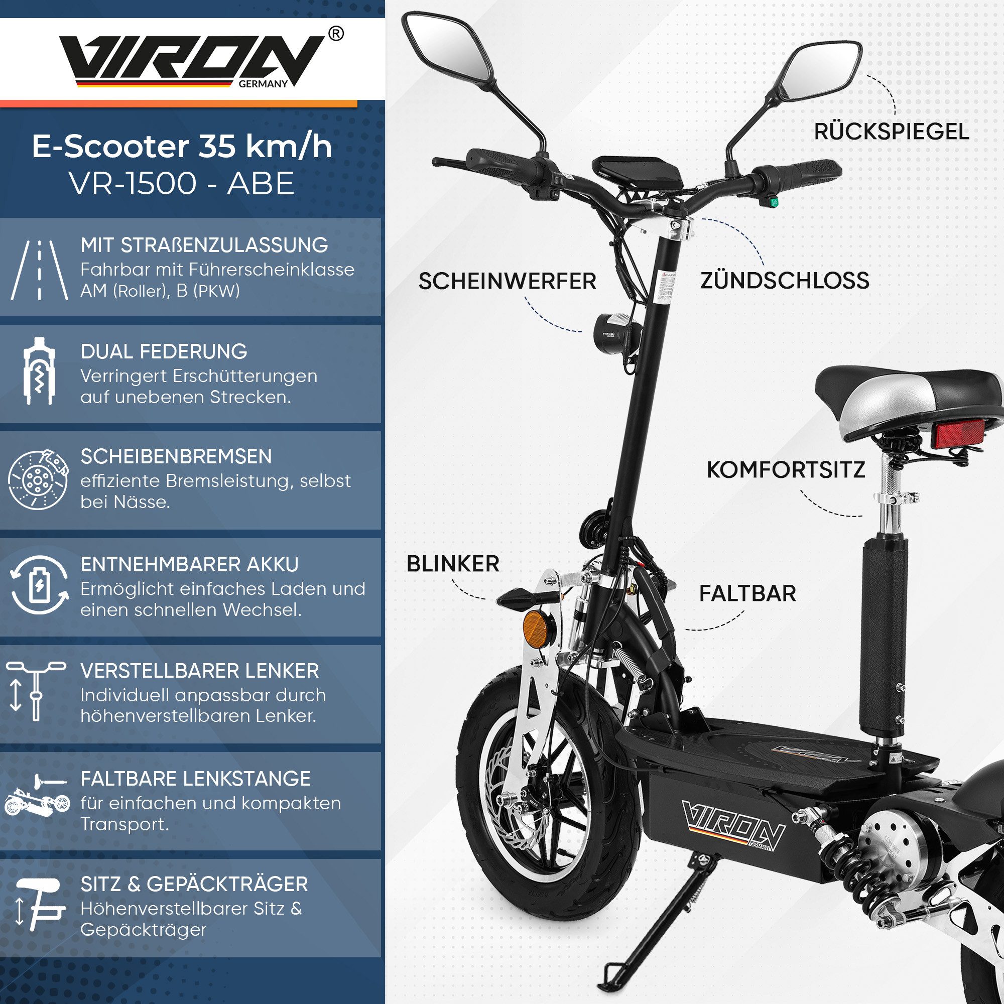 Viron Elektro Scooter 1000 Watt Strassenzulassung