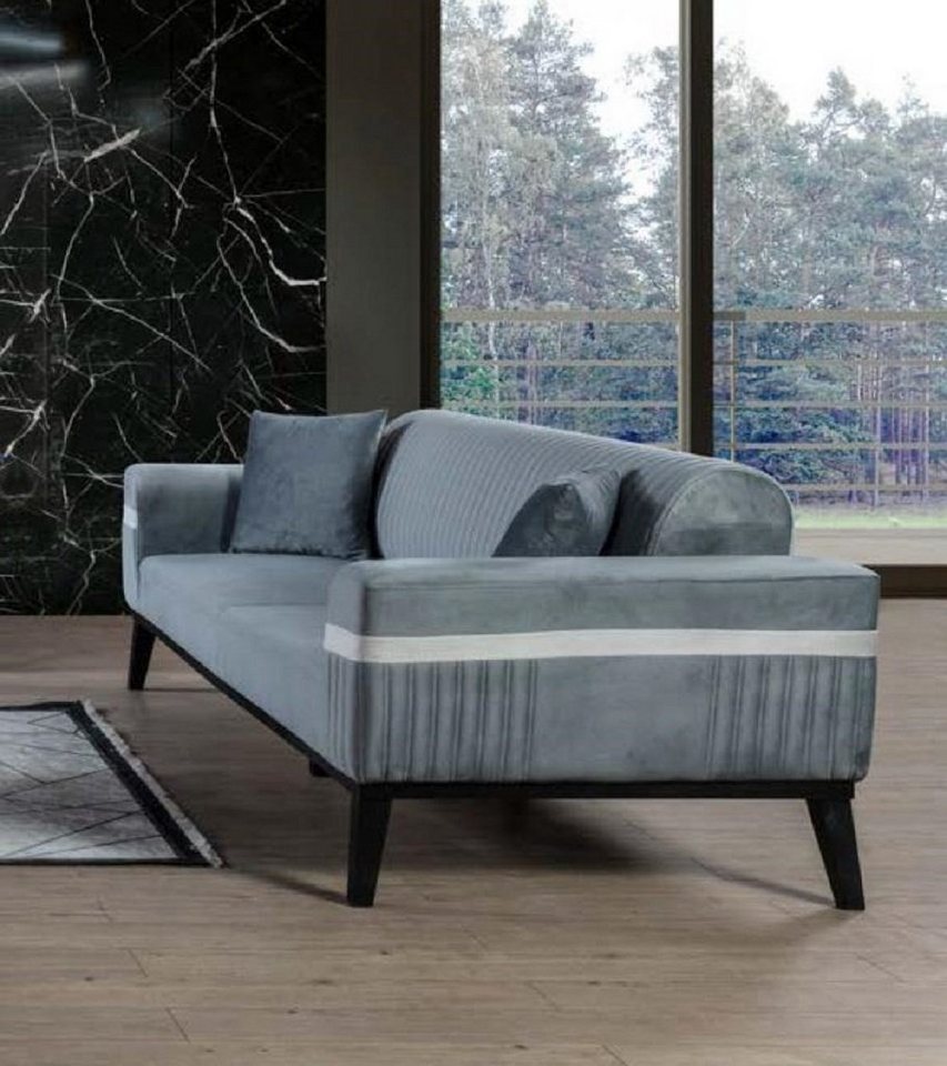 Jvmoebel 3 Sitzer Sofa 3 Sitzer Textil Sofas Blau Stoff Polster Modern
