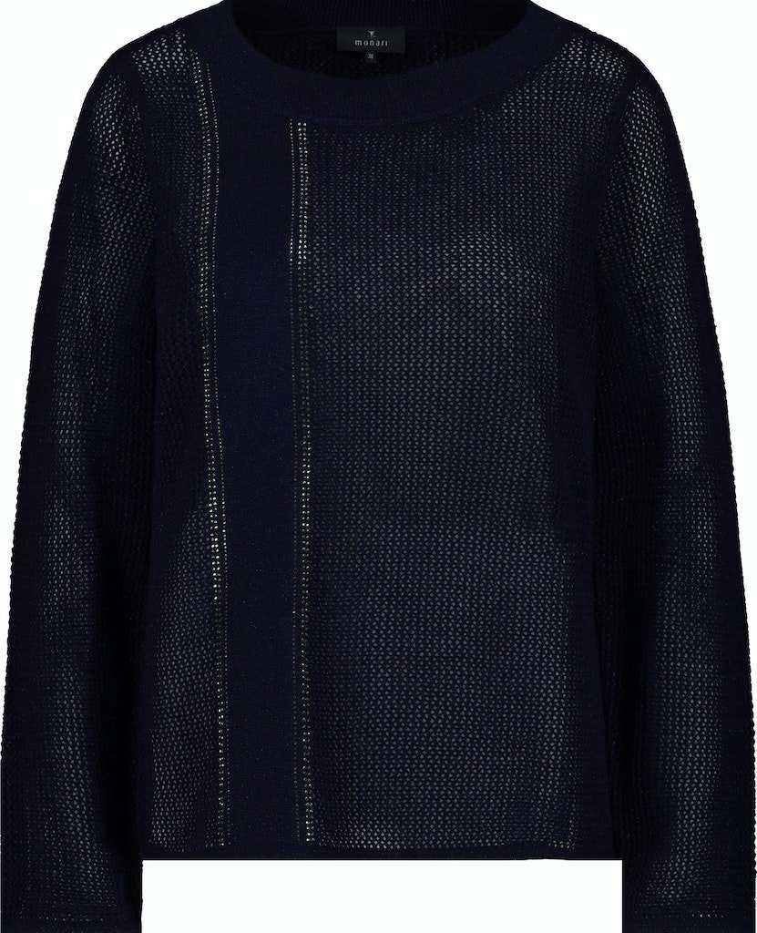 Monari Strickpullover Ajour Pullover mit Strickmuster glatt rechts