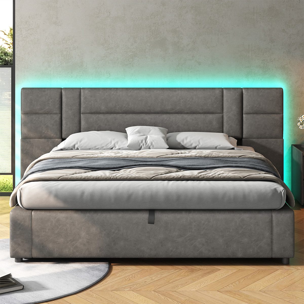 Xdeer Polsterbett Polsterbett Mit Led Beleuchtung Stauraum