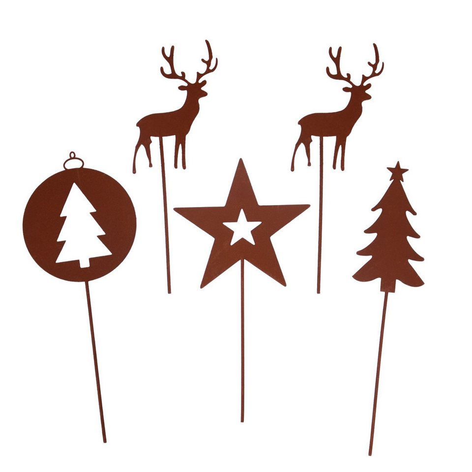Unus Garden Gartenstecker Weihnachtsstecker Rostdesign 5er Set Hirsch