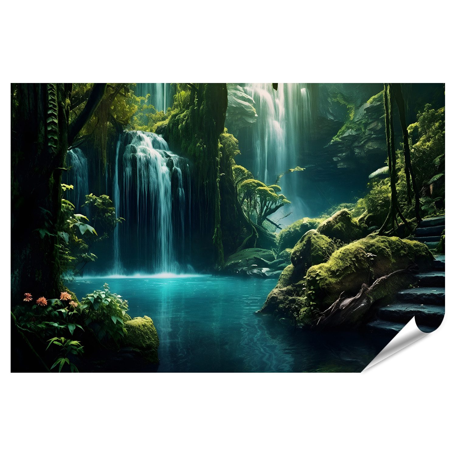 islandburner Poster Wasserfall im Dschungel Fantasielandschaft Bilder