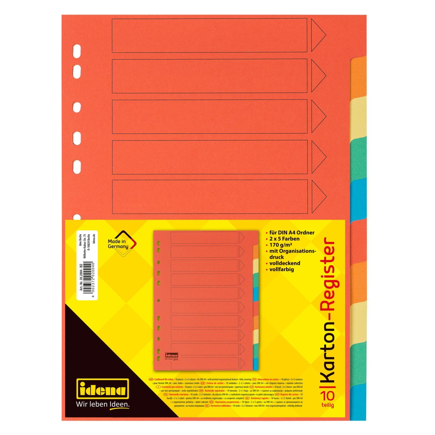 Idena Hefter Idena 302004 - Register für DIN A4, aus Karton, 10-teilig, volldeckend, Schnellhefter