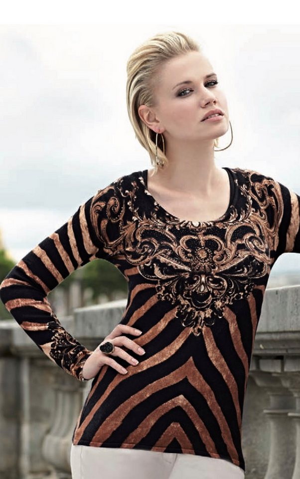 Passioni Strickpullover Im Zebra Deko Muster Mix Feminin Tailliert